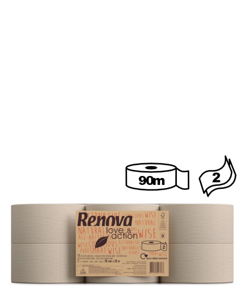RENOVA | Toilet Paper - Love & Action Jumbo 2P 12x90m | Jumbo Rolls